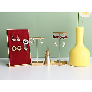 GemeShou 2pcs Metal T Bar Earring Stand Gold Single Earring Display T Stand for shows Jewelry Photography Props【Gold-Square Base 2pcs Height 4.3" and 5.1"】