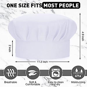 18 Pcs Chef Hats for Adults Adjustable Elastic Chef Cap Kitchen Bakers Hat Cooking Cap Funny Chef Gifts for Men Women, Black, White, Red