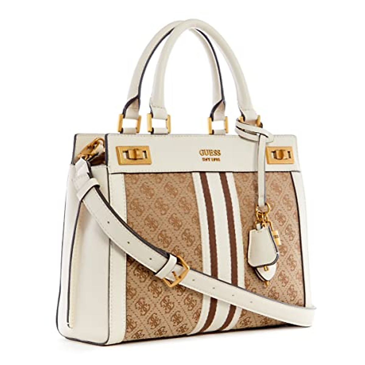 GUESS Katey Luxury Satchel, Latte Logo/Stone