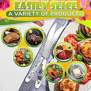 Dinner Knives Ceramic Handle Flatware Set - Floral Knife Butter Knives Set of 6 Stainless Steel Knives Kitchen Knife Dinner Knife Butter Knife Set - Table Knives Floral Knife Set Dinner Knife Set