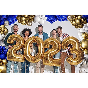 Royal Blue and Gold Balloons Arch Garland Kit, 18 12 10 5 inch Navy Blue Metallic Gold White for Graduation Decorations Class of 2024 Birthday Wedding Party Decorations