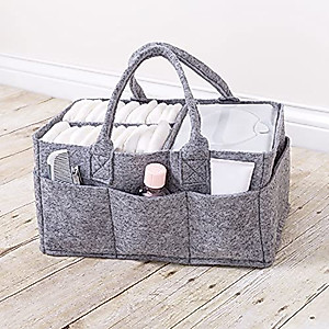 Sammy & Lou Collapsible Light Gray Felt Storage Caddy, Divided Design To Keep Diapers, Wipes And Changing Items Organized, Two Handles, 12 in x 6 in x 8 in
