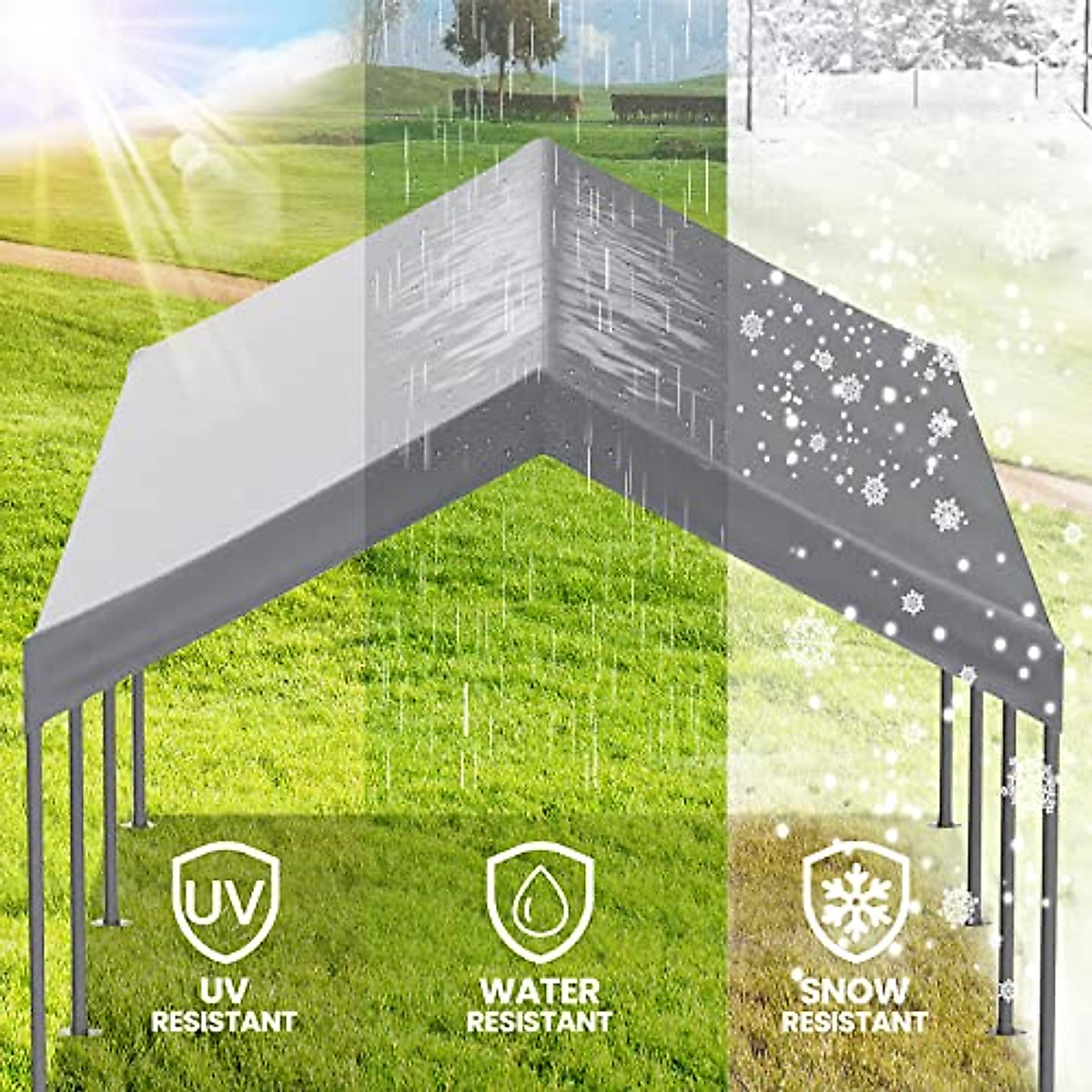 Gardesol Carport, 12’ X 20’ Heavy Duty Car Canopy with Powder-Coated Steel Frame, Easy to Assemble Portable Garage for Car, Boat, Party Tent with 180g PE Tarp for Wedding, Garden, 8 Legs, Gray