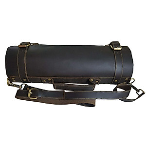 PROFESSIONAL CHEF Lightweight Genuine Premium Dark Brown Leather Large Chef Knife Bag/Knife Roll 16 Slots Space #K015