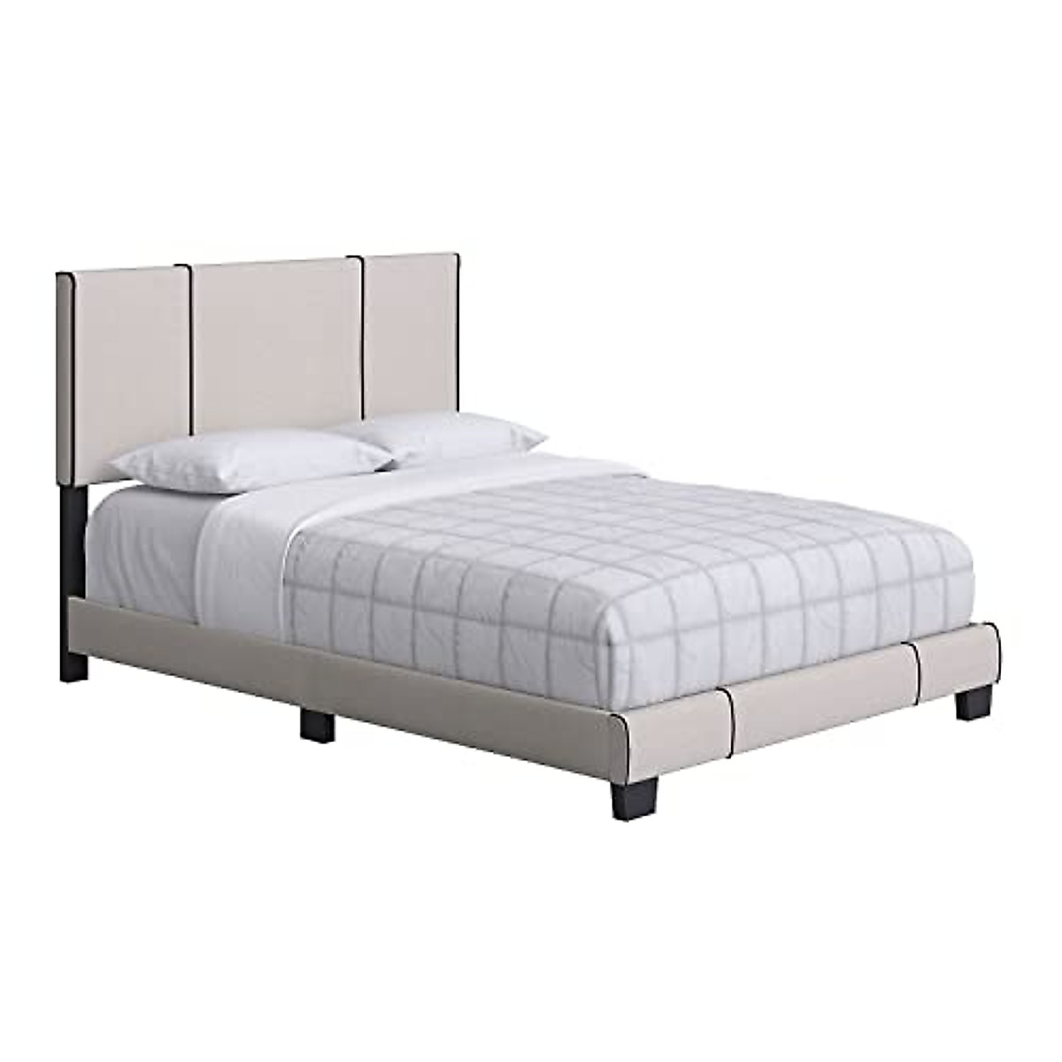 Boyd Sleep Lucena Platform Bed Frame with Fabric Upholstered Adjustable Headboard and Wooden Slats Supports, Box Spring Required: Linen, Off White, Twin