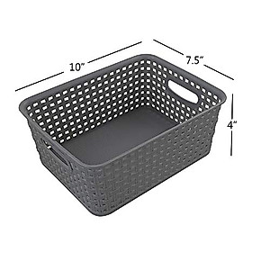 Easymanie Grey Plastic Storage Basket, 10.03" x 7.67" x 4.05", 6 Packs