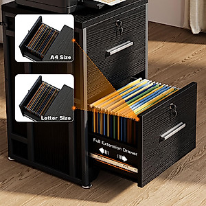 AODK File Cabinet Fully Assembled Filing Cabinet for Home Office, Small File Cabinets with Lock, Office Storage Cabinet 2 Drawer for Legal/Letter/A4 File, Black