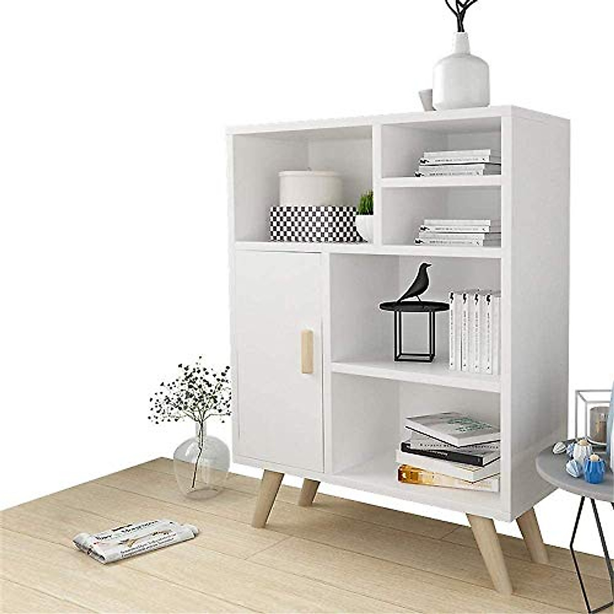 GELTDN Library with Doors, Home Bookcase, Three-Story six-Story Storage Storage Bookcase, Wear and Durable, Raise The Table Legs