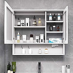 TISSY Bathroom Mirror Cabinet, Wall Mounted Smart Medicine Cabinet with LED Mirror, Anti-Fog Waterproof, Touch Switch, Wooden Housewarming Gift, 90cm/36inch (Color : Black, Size : 80cm)