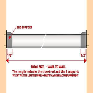 13" Long Aluminum Oval Wardrobe Tube Closet Rod (1/4,1/2,3/4), Polish Chrome Oval Tubing + 2 End Supports - Custom Length -