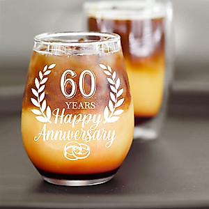 DYJYBMY Happy 60th Anniversary Funny Wine Glass 60th Anniversary Birthday Gifts Ideas for Women Mom Dad Husband Wife 60th Birthday Party Wedding Anniversary Party Favorite Couples Gift