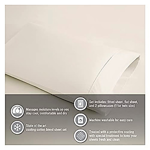 Beautyrest BR 600 TC Cooling Cotton Blend Solid Sheet 16 Inch Deep Pocket Hypoallergenic, All Season, Soft Bedding-Set, Matching Pillow Case, King, White 4 Piece,BR20-0988