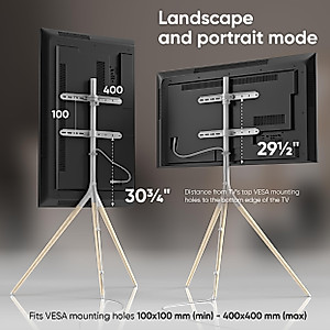 ONKRON Tripod TV Stand Wood for 32-65 Inch TVs up to 77 lbs, Swivel Floor TV Stand Adjustable Height max 400x400 VESA - Easel TV Stand Floor Standing/Corner TV Stand with Mount White