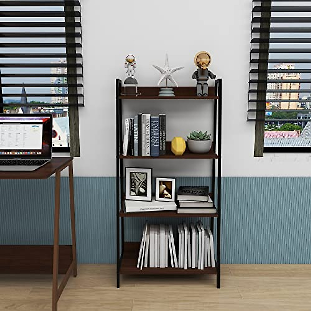 DEILALY 4 Tier Bookshelf Bookcase Ladder Shelf Plant Flower Stand Corner Shelf Storage Rack Storage Organizer Wall Shelves Cabinet Big Capacity for Kitchen Living Room Office Balcony Frame Brown