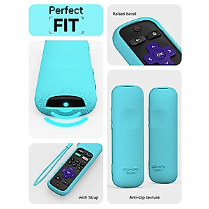 Roku Silicone Cover for Roku Voice Remote/Express 4K+/RCA1R(2022)/RCAL7R Remote Shockproof Protective Case for Roku Streaming Stick TC2-RCB7 Voice Remote Anti-Lost with Remote Loop(Glow Blue)