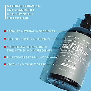 Sent From Earth Caffeine & Saw Palmetto Ketoconazole Biotin dandruff Treatment: Antifungal for Psoriasis, Folliculitis, Dermatitis, Dry Itchy Scalp Vegan Advanced Natural Formula Peppermint Shampoo