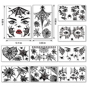 Konsait 65PCS Halloween Spider Face Tattoos Spider Web Spider Net Temporary Tattoos - Face Shoulder Arm Back Tattoos Stickers-Halloween Costume Apparel Cosplay Accessories Party Favor Supplies