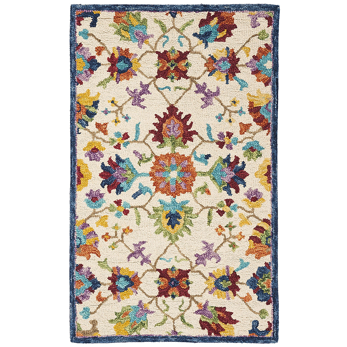 SAFAVIEH Aspen Collection Accent Rug - 2'3" x 5', Ivory & Blue, Handmade Boho Floral Wool, Ideal for High Traffic Areas in Entryway, Living Room, Bedroom (APN509A)