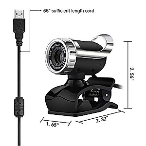 Webcam with Microphone 480P Manual Focus Webcam Computer Camera Web Camera PC Webcam for Video Calling Recording Conferencing (Black)