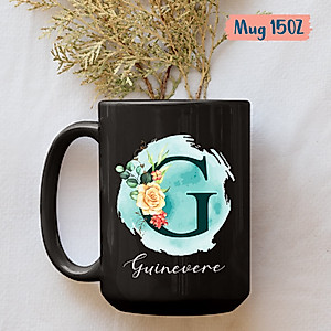 Initial Name Coffee Cup, Flower Ceramic Mug, Present For Friends, Custom Floral Ceramic Mug Gift For Birthday, Floral Coffee Cup, Initial Floral Alphabet Coffee Mugs, Black Tea Mug 11Oz Or 15Oz