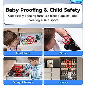 eLinkSmart Smart Cabinet Lock, Hidden No Drill Adhesive Magnetic Baby Proofing Child Proof Drawer Locks, Keyless RFID Bluetooth Cabinet Locks for Adults File Kitchen Cupboard Closet Liquor - White