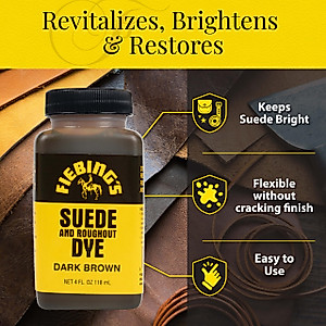 Fiebing's Dark Brown Suede Dye (4 oz) - Recolor, Brighten & Restore Suede & Roughout Leather Shoes, Furniture, Purse - Includes Wool Dauber for Easy Application - Flexible When Dry, Won't Crack/Peel