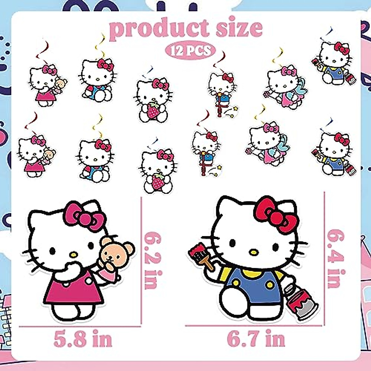 Kitty Birthday Party Supplies for Girls, Kitty Theme Happy Birthday Banner with 12pcs Hanging Swirls Decorations for Kitty Party Decorations, Kitty Birthday Party Favors