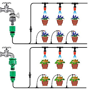 MIXC 1/4-inch Mist Irrigation Kits Accessories Plant Watering System with 50ft 1/4” Blank Distribution Tubing Hose, 20pcs Misters, 39pcs Barbed Fittings, Support Stakes, Quick Adapter, Model: GG0B