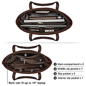 S-ZONE Women Genuine Leather Tote Bag Shoulder Handbag Vintage Crossbody Purse