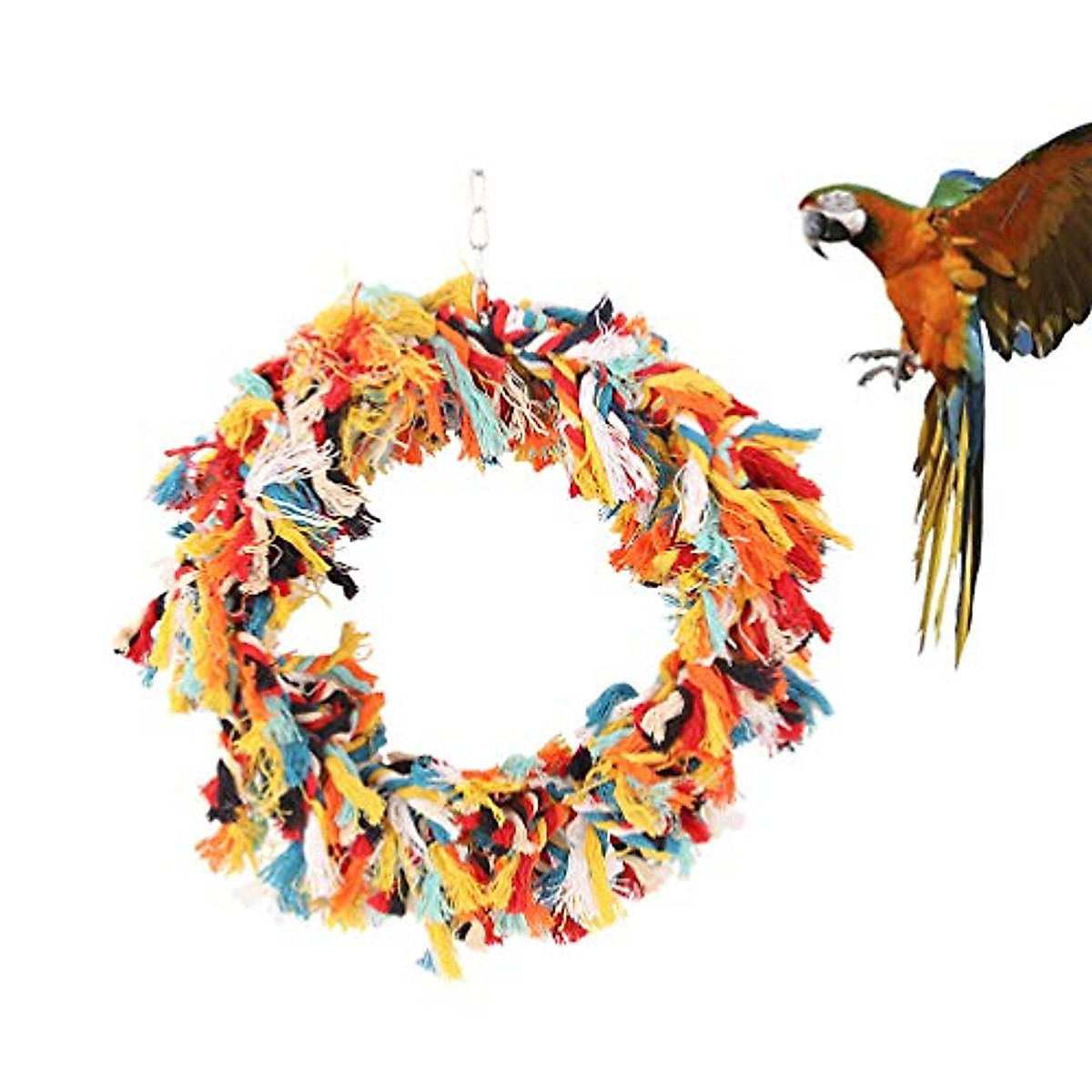 Balacoo Bird Swings Cotton Rope Hanging Perch Wreath Parrot Bite Toy Bird Beak Grinder Stand Ring Xmas Tree Ornament for Parakeets Cockatiels Macaws Finches
