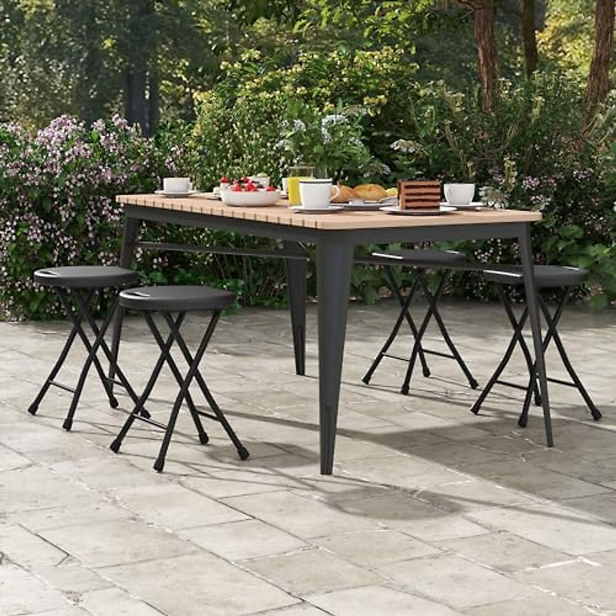 Giantex Set of 2 Folding Stool, Round Foldable Bar Stools, 2 Pack Portable Folding Chairs with Handle, Collapsible Stools 18 Inch 330lbs Capacity for Camping RV Party (Black)