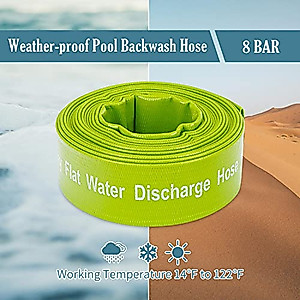 Green Expert 1-1/2" ID PVC Lay-Flat Water Discharge Hose Sump Pump Draining Accessories Heavy Duty Pool Backwash Hose Great for Water Disposal from Pools Garden Pond Hot Tub 25FT Length