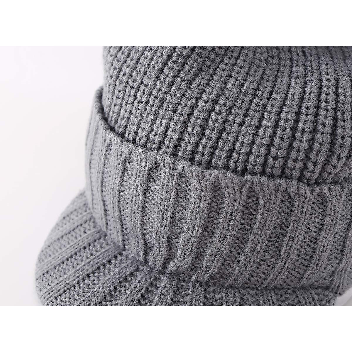 Home Prefer Men's Outdoor Newsboy Hat Winter Warm Thick Knit Beanie Cap with Visor (Light Gray)