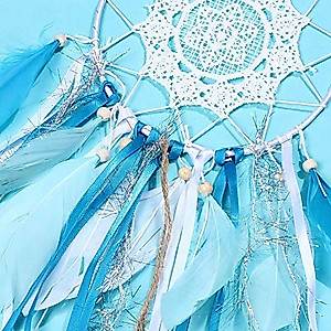 LED Dreamcatcher Blue Big Dream Catcher Handmade Spiritual Dream Catcher for Wall Hanging Ornament Craft Gift, Home, Bedroom, Party, Wedding Decoration,5.85x17.94in