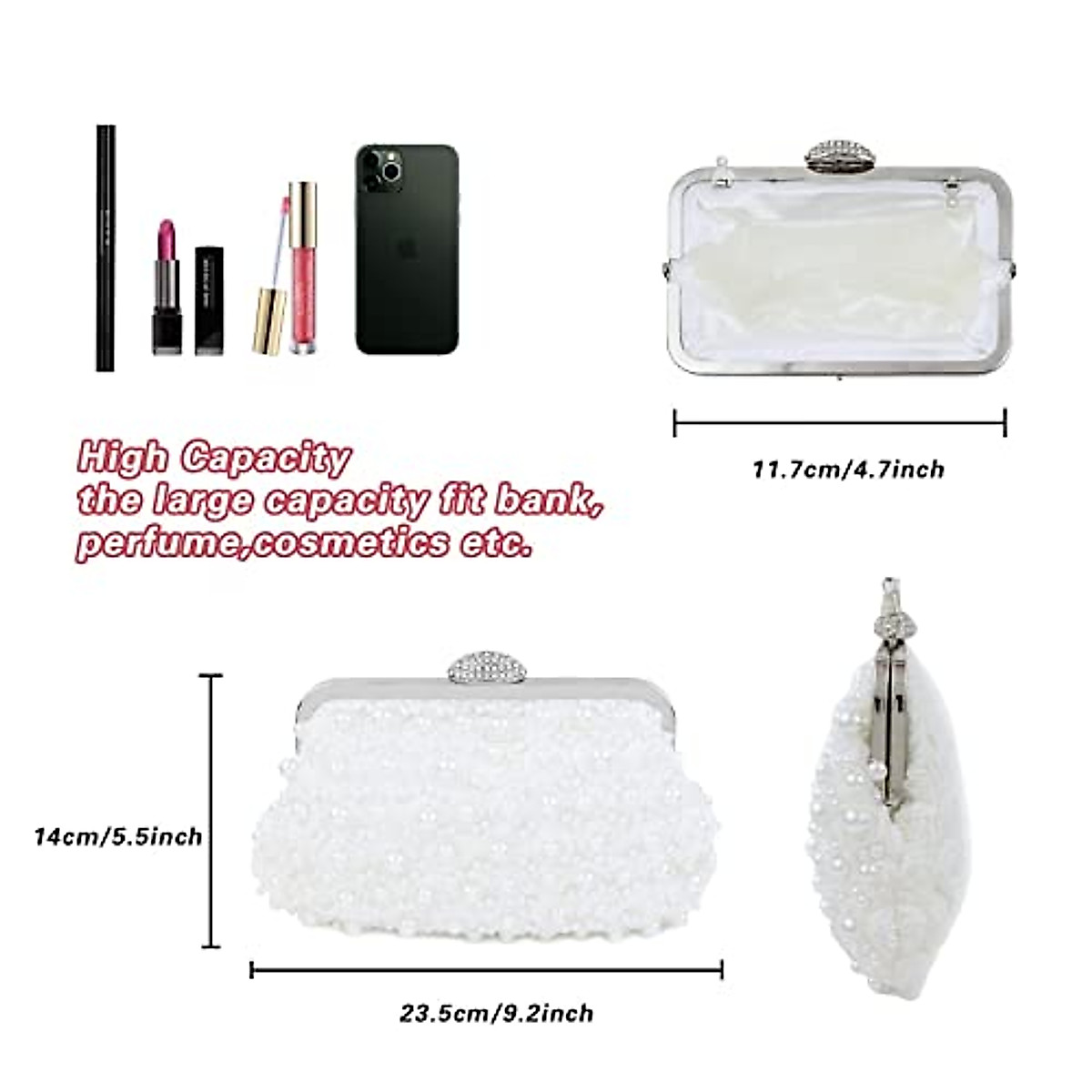 Carwales Women Pearl Clutch Flower Evening Bag Pearl Purse for Women Evening Wedding Dance Prom Bridal Handbags(White)