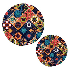 Kigai Classical Nation Flower Pot Holders Trivets Set 2 Pcs,Round 100% Cotton Braided Hot Pads for Hot Dishes Hot Pots and Pans/Kitchen Trivets