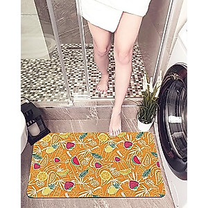 Tropical Summer Bath Mat for Tub,Non Slip Bathroom Floor Runner Rug Quick Dry & Absorbent Diatomaceous Earth Kitchen Room Shower Sink Washable Doormat,Orange Fruit Lemon Watermelon Pineapple 16"x24"