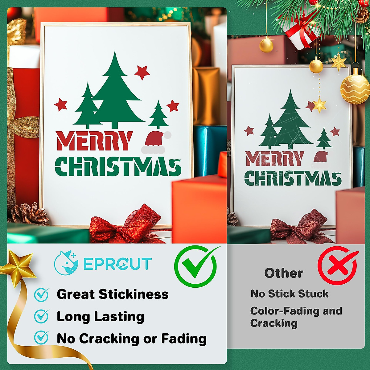 EPRCUT Permanent Vinyl for Cricut, 24ft Adhesive Vinyl Bundle for DIY Christmas Decorations Outdoor, Birthday, Wedding Party, Festival, 24 Counts Cricut Vinyl 12"x12" Sheets, Wall Stickers, Car Decals