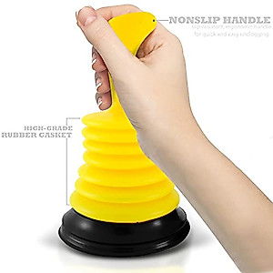 Meadow Lane Small 7" Sink Plunger - Mini Clog Remover for Kitchen & Bathroom Sink Drains - Hand Ergonomic, Space-Saving & Powerful Suction - Universal Fit for Home or Commercial Use, Yellow