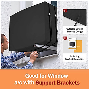 Air Conditioner Covers for Window Units Winter Outside with Double Insulation, 600D Cloth Window Air Conditioner Cover, Sewing Cuttable Window AC Cover with Adjustable Straps with Metal Buckles