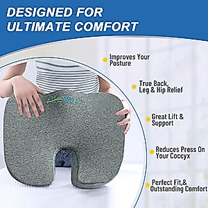 AEEVOLL Memory Foam Seat Cushion Pillow for Office Chair - Butt, Sciatica, Coccyx, Back, Tailbone & Lower Back Pain Relief - Orthopedic Chair Pad for Car, Wheelchair, Computer and Desk Chair