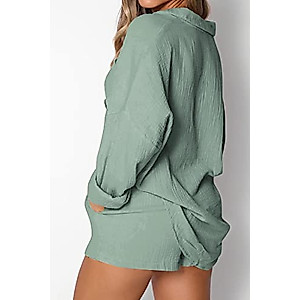 AUTOMET Womens Fashion 2 Piece Outfits For Women Lounge Sets Pajama Sets Two Piece Button Down Oversized Shirts Fall Outfits 2023 Tracksuit