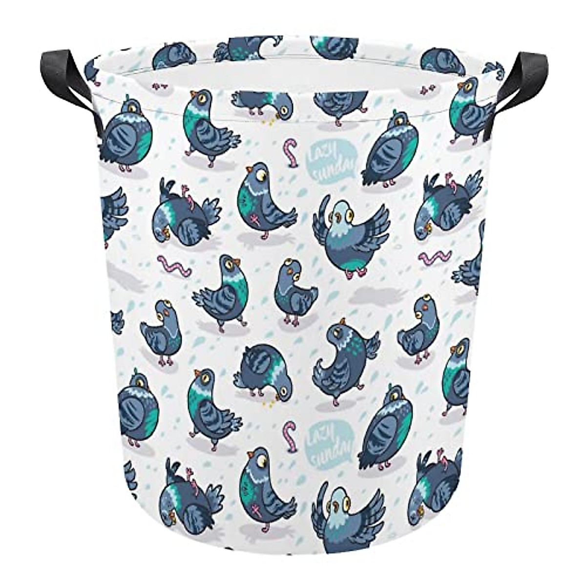 Funny Pigeons Foldable Laundry Basket Waterproof Hamper Storage Bin Bag with Handle 16.5"x 16.5"x 17"
