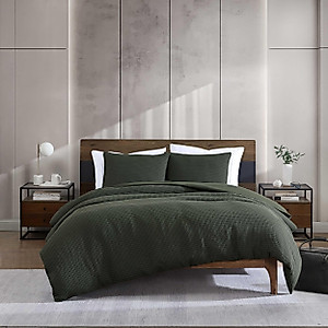 Kenneth Cole - King Duvet Cover Set, Soft Waffle Textured Bedding with Matching Shams, Cozy Home Decor with Button Closure, Oeko-Tex Certified (Solid Waffle Green, King)