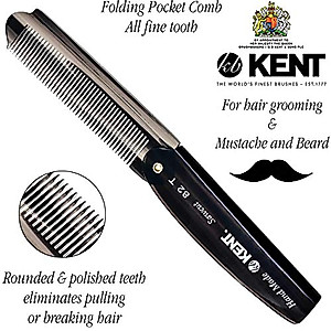 Kent 82T 4" Graphite Folding Pocket Comb for Men, Fine Tooth Hair Comb Straightener for Everyday Grooming Styling Hair, Beard or Mustache, Use Dry or with Balms, Saw Cut Hand Polished, Made in England