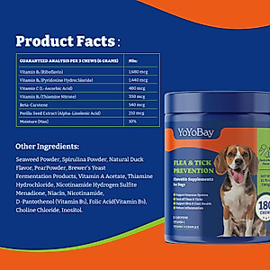 YoYoBay Flea and Tick Prevention for Dogs Chewable - 180 Soft Chews, Duck & Pear Flavor - Dog Flea and Tick Treatment Chewable, Natural Defense- Dog Immune Support Supplement