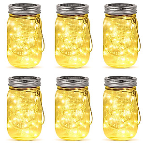 Solar Mason Jar Lights Outdoor Hanging Lights 6 Pack 30 Led String Fairy Lights Solar Lanterns Decorative Garden Lights Jar Table Lamp for Patio Party Garden