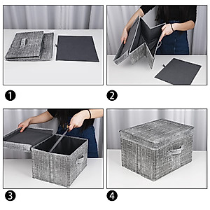 OBewe Foldable storage box Lid storage bin With handle storage box fabric container storage basket Convenient storage pack of 3 Suitable for home bedroom office(Gray, Medium)