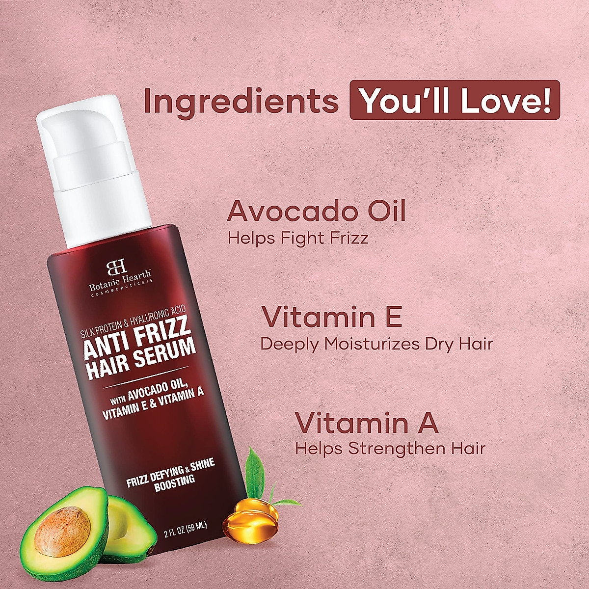 Botanic Hearth Anti Frizz Hair Serum | For Frizzy,Dry & Damaged, Unmanageable Hair | With Argan Oil, Almond Oil & Vitamin E | For Men & Women | 2 fl oz