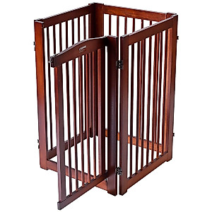 Giantex Freestanding Pet Gate with Door, 36inch 4 Panels Wooden Dog Gate with Walk Through Door, Foldable Pet Safety Puppy Fence Adjustable Pen for House Doorway Stairs